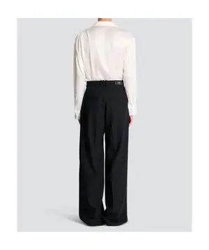 Balmain Pleated Wide-leg Trousers - Black