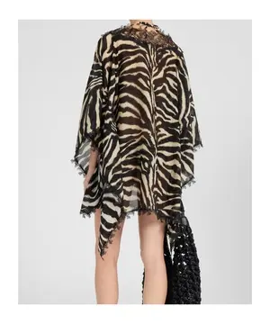 Ermanno Scervino Zebra Print Lace Trim Poncho