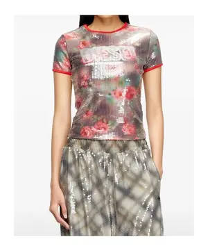 DIESEL® Sequin Embellished Floral Print T-shirt - Multicolor