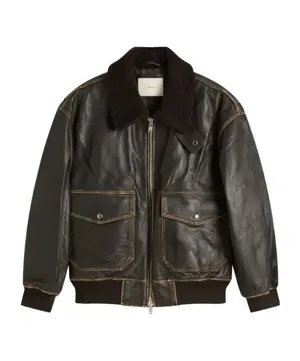 DUNST Leather Biker Jacket With Shearling Collar