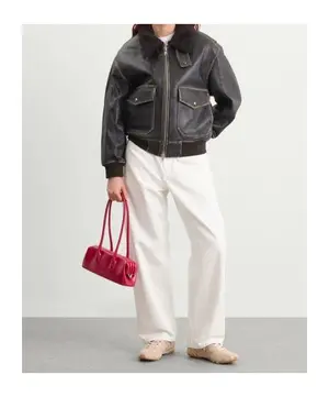 DUNST Leather Biker Jacket With Shearling Collar