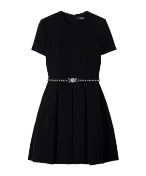 Versace Wool-crepe A-line Mini Dress With Medusa Belt - Black