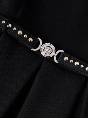 Versace Wool-crepe A-line Mini Dress With Medusa Belt - Black