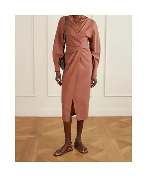 Brunello Cucinelli Embellished Cotton-blend Midi Wrap Dress
