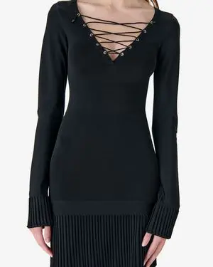 IRO PARIS V-neck Lace-up Knit Dress