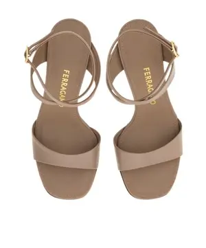 FERRAGAMO Mid Heel Sandal With Ankle Strap And Gold Buckle
