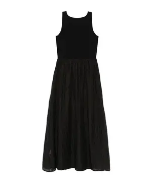 Seventy Ribbed Bodice Sleeveless Dress With Textured Skirt