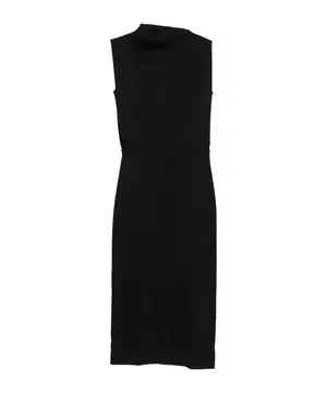 Soeur Sleeveless High Collar Draped Dress With Back Slit - Black