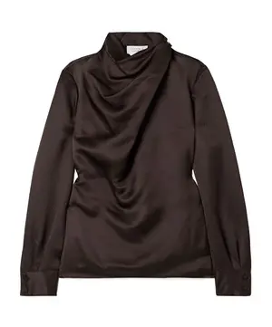 Gabriela Hearst Marcela Draped Hammered Silk Blouse - Chocolate