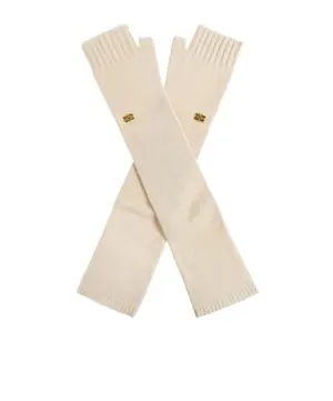 GANNI Ganni Ribbed Logo-Detail Fingerless Gloves Nude