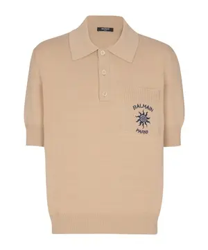 Balmain Short-sleeved Ribbed Polo Shirt - Beige
