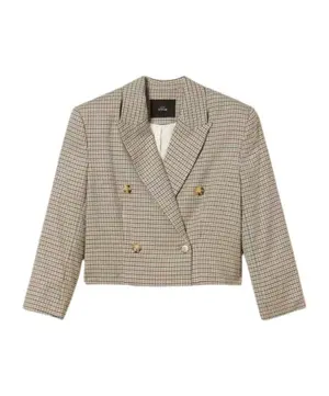 TWINSET Houndstooth Pattern Double-breasted Cropped Blazer - Nude