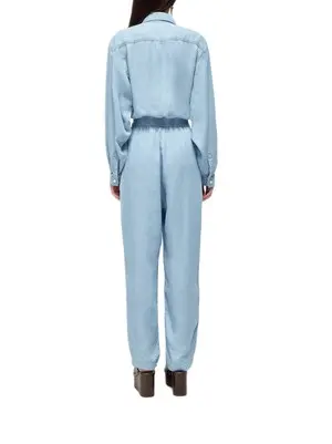 BLUGIRL Long-sleeved Denim Jumpsuit With Rose Brooch