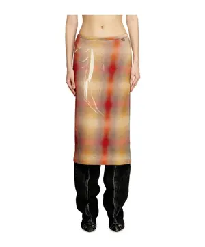 DIESEL® Plaid Logo Detail Midi Skirt