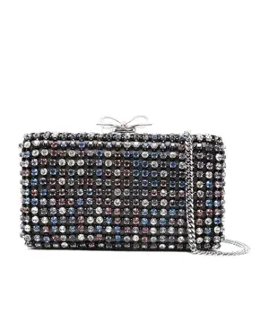 SELF-PORTRAIT Embellished Chainmail Clutch Bag With Crystal Decoration - Black