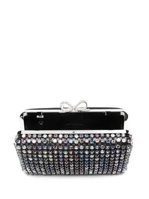 SELF-PORTRAIT Embellished Chainmail Clutch Bag With Crystal Decoration - Black