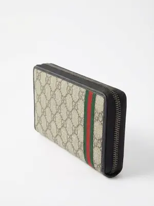 Gucci Monogrammed Stripe Detailed Wallet - Gray