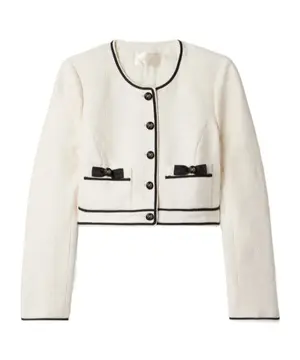 LoveShackFancy Cropped Bow-embellished Jacket - Cream
