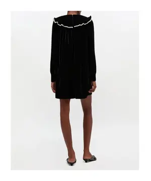 GANNI Velvet Mini Dress With Lace Trim