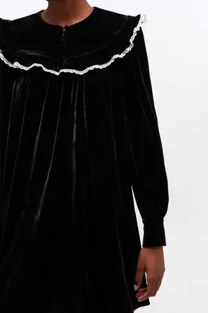 GANNI Velvet Mini Dress With Lace Trim