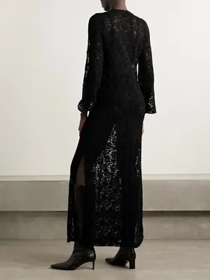 NILI LOTAN Della Crochet Long Dress - Black