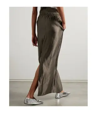 Loulou De Saison Liam Linen And Silk-blend Satin Drawstring Maxi Skirt