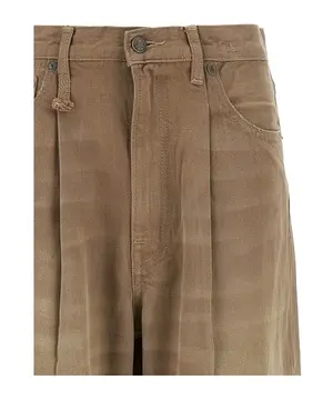 R13 Damon Pleated Jeans Wide Leg Trousers - Brown