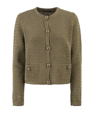Fabiana Filippi Openwork Knit Crewneck Cardigan With Gemstone Buttons