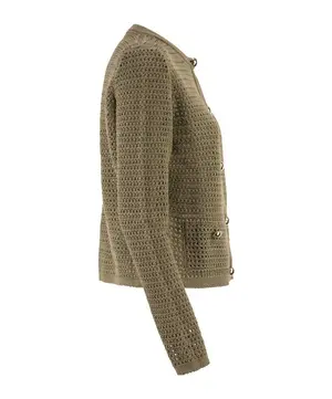 Fabiana Filippi Openwork Knit Crewneck Cardigan With Gemstone Buttons