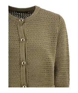 Fabiana Filippi Openwork Knit Crewneck Cardigan With Gemstone Buttons