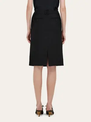 FERRAGAMO Wool Mohair Blend Knee Length Skirt With Asymmetrical Waistband - Black
