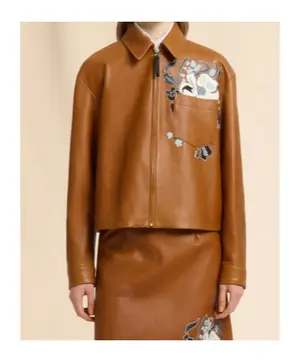 Marni Leather Overshirt With Flower Intarsia - Brown