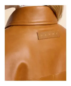 Marni Leather Overshirt With Flower Intarsia - Brown