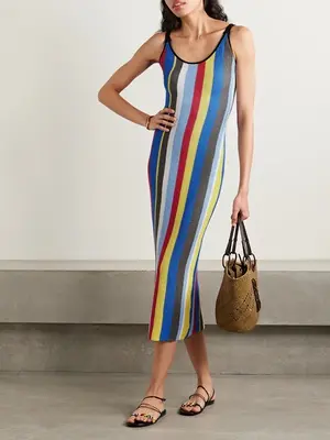 Staud Jessica Striped Crochet Knit Midi Dress