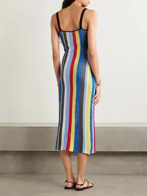 Staud Jessica Striped Crochet Knit Midi Dress