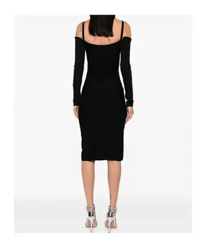 MUGLER Off-the-shoulder Long-sleeved Midi Dress