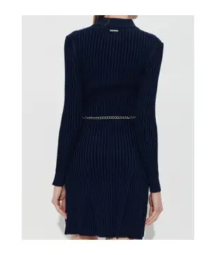 Michael Kors Ribbed Knit Polo Mini Dress With Chain Belt