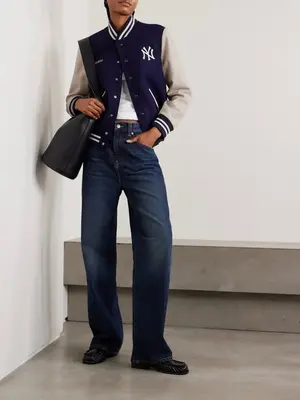 SPORTY  RICH Sporty & Rich New York Yankees Embroidered Wool Bomber Jacket