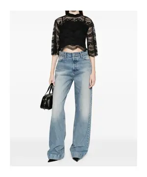 TWINSET Lace Blouse With Scalloped Trim - Black