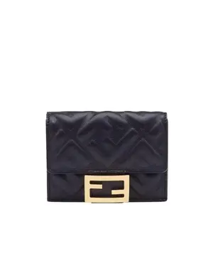 Fendi Micro Logo Embossed Trifold Wallet - Black
