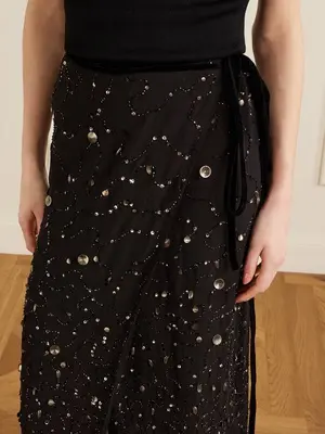 Staud Embellished Wrap Midi Skirt