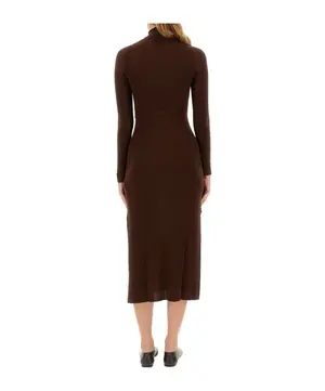 A.p.c. Marianna Ribbed Knit Long Sleeve High Neck Dress With Drawstring Waist - Brown