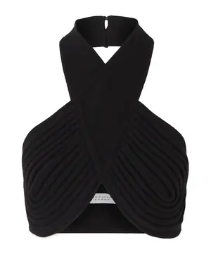 Gabriela Hearst Eris Cropped Ribbed Merino Wool Halterneck Top - Black