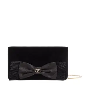 Valentino Garavani Vlogo Signature Velvet Mini Shoulder Bag - Black
