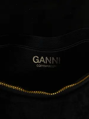 GANNI Lulu Velvet Moiré Chain Wallet - Black
