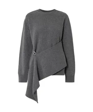 JIL SANDER Embellished Draped Wool And Cashmere-blend Sweater - Gray
