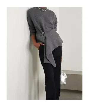 JIL SANDER Embellished Draped Wool And Cashmere-blend Sweater - Gray