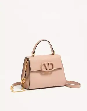 Valentino Garavani Vsling Small Handbag In Grainy Calfskin - Nude
