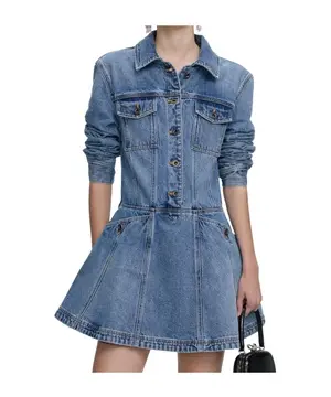 SELF-PORTRAIT Buttoned Denim Pocket Dress