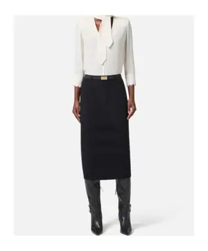 Elisabetta Franchi Belted Ribbed Knit Pencil Skirt - Black
